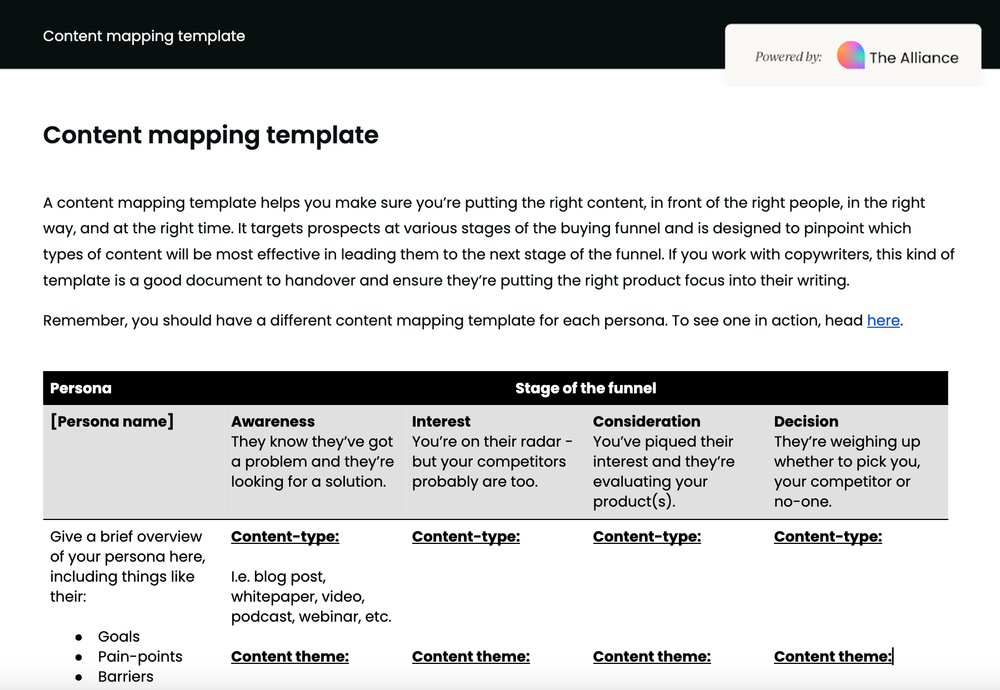Plan content to drive conversions: Content mapping template
