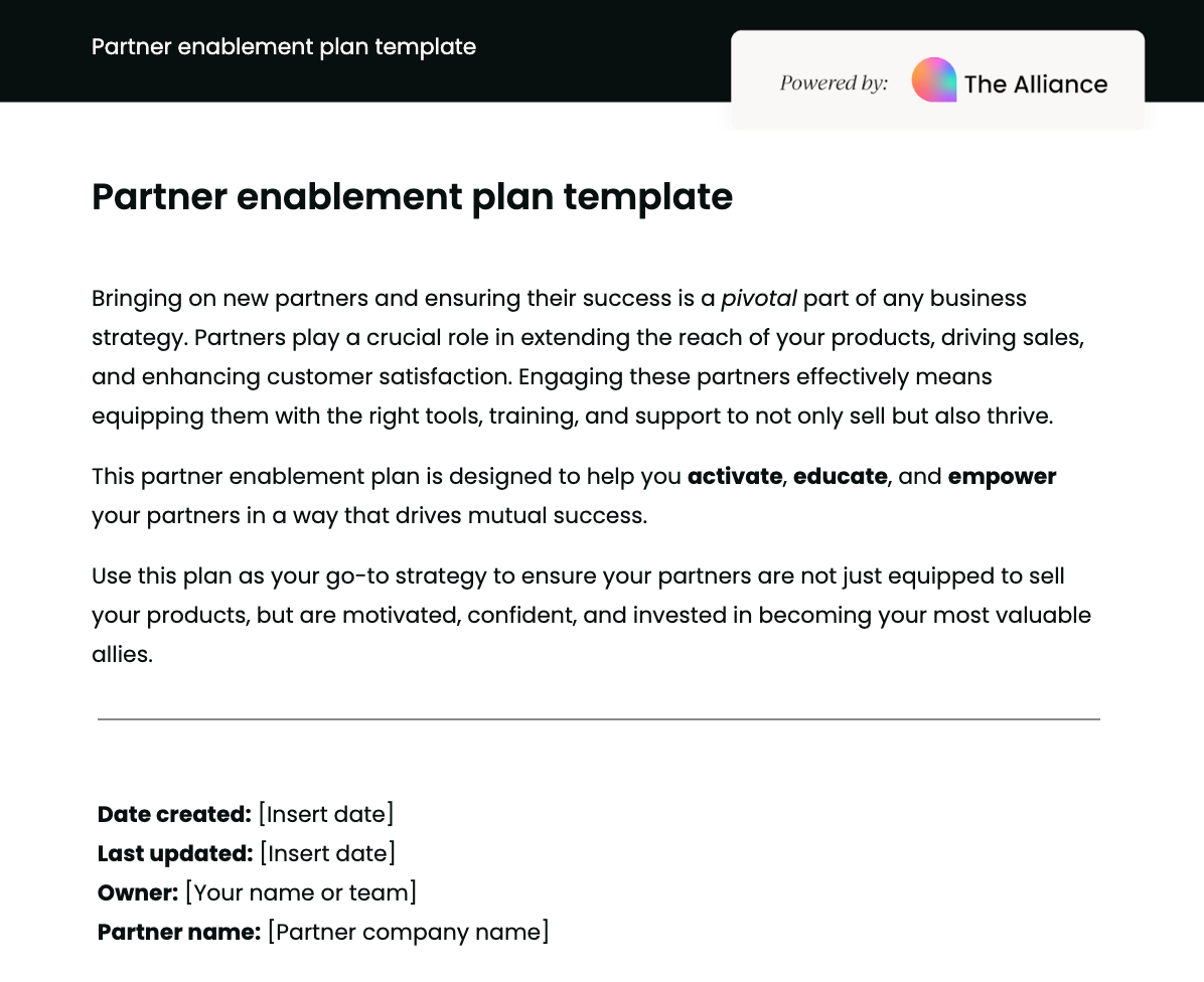 Partner enablement plan template