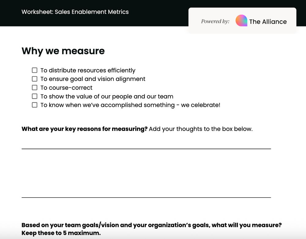 Sales enablement metrics worksheet