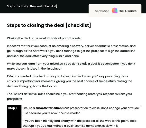 Steps to closing the deal checklist